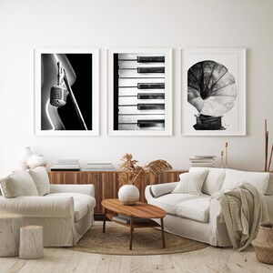 Music Art, Set of 3 Music Prints, Black and White Photography, Piano ...
