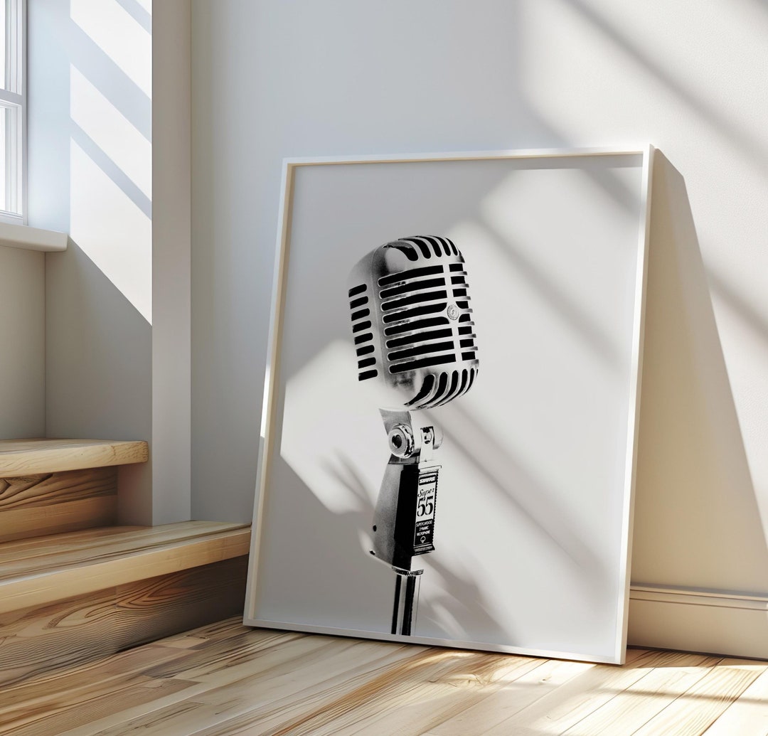 Microphone Art Music Print Vintage Microphone Minimalist Music Wall ...