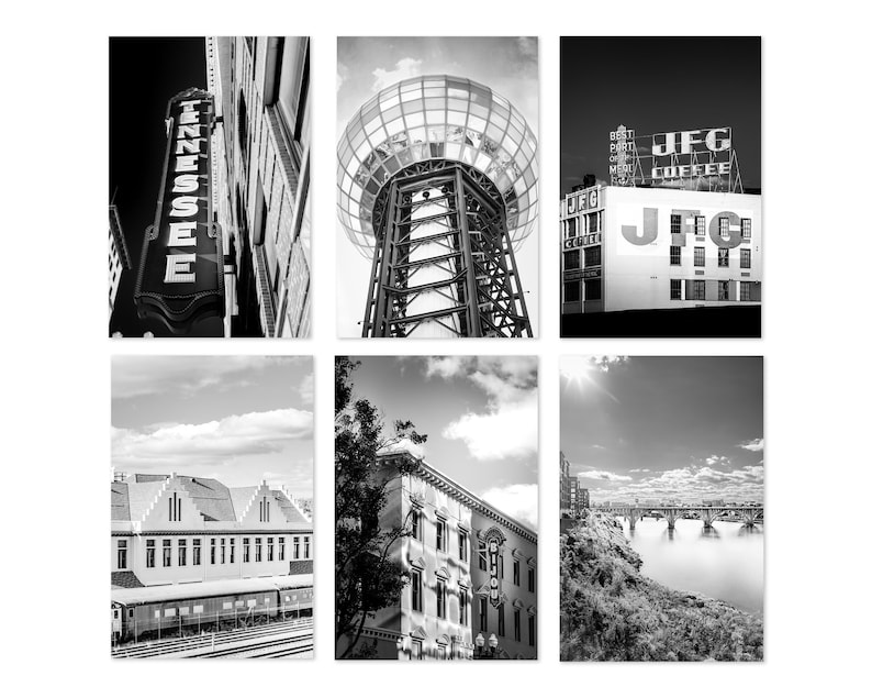 Knoxville Wall Art - Print Set of 6, University of Tennessee, Black and ...