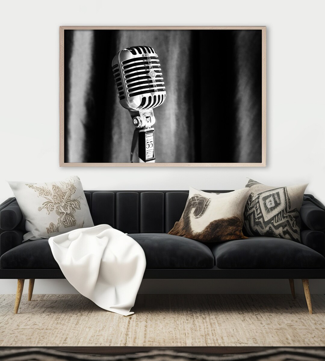 Microphone Art, Music Print, Black and White Photography, Music Art ...