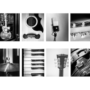 Music Art, Print Set of 8, Black and White Photography, Music Gallery ...