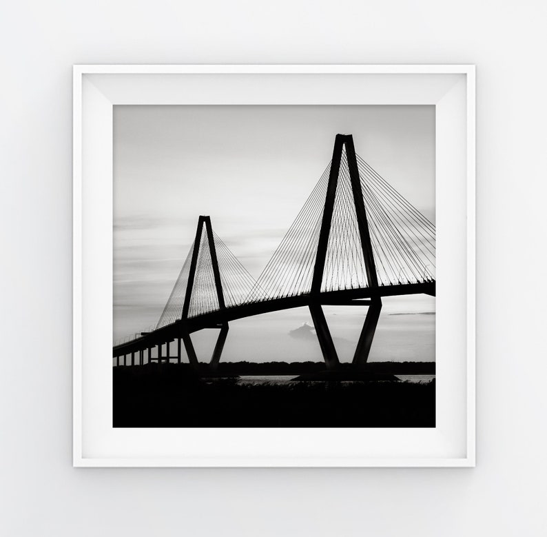 Charleston Art Black and White Photography Ravenel Bridge - Etsy India