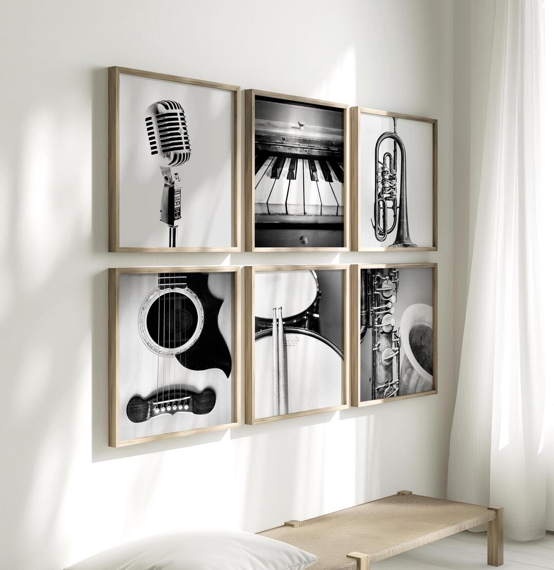 Music Art, Black and White Photography, Print Set of 6, Vintage ...