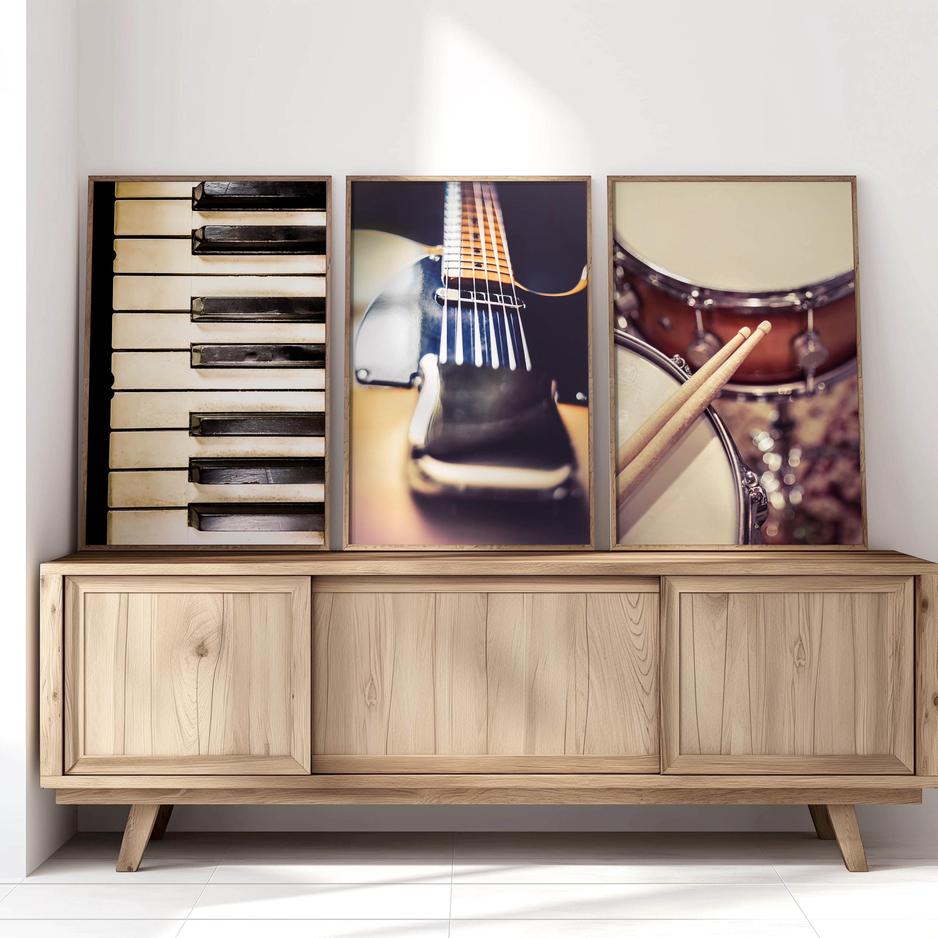 Music Art, Set of 3 Music Prints, Music Photography, Guitar, Piano ...
