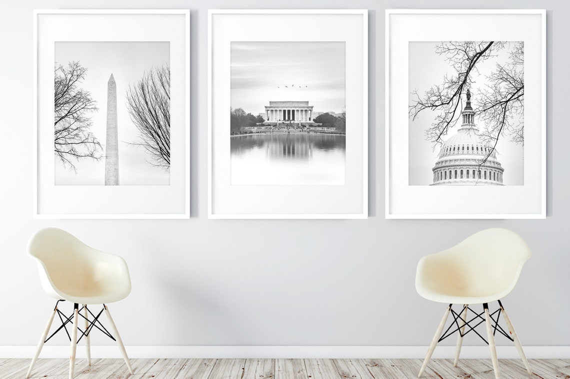 Washington DC Art Print Set of 3 Black and White - Etsy