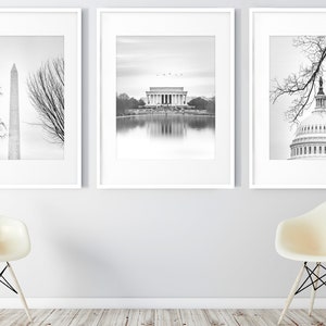 Washington DC Art Print Set of 3 Black and White - Etsy