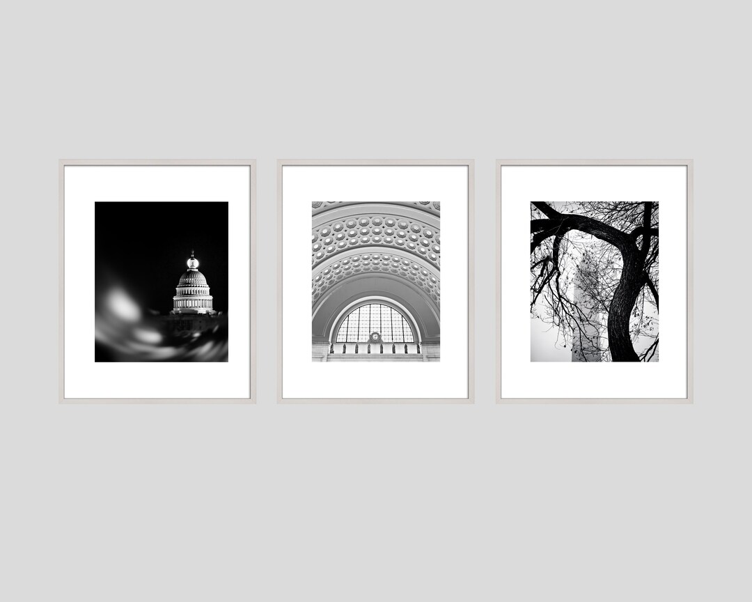 Washington DC Photography Print Set of 3, Black and White Art, Capitol ...