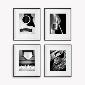 Music Art, Black and White Photography Print Set of 4, Music Print Set ...