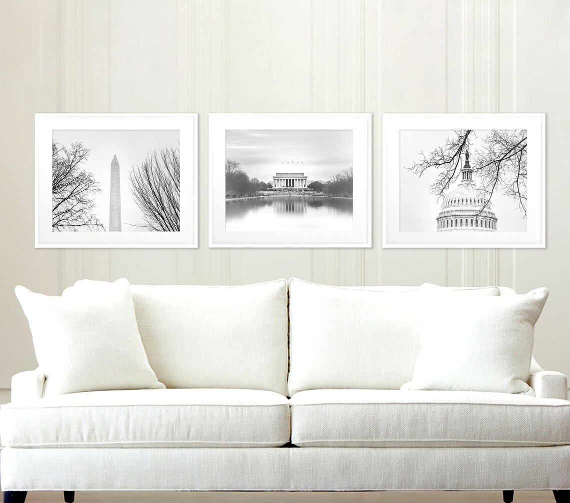 Washington DC Photography Set of 3 Black and White Art Print - Etsy