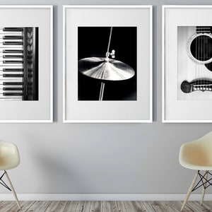 Music Art, Set of 3 Music Prints, Black and White Photography, Guitar ...