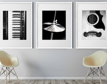 Music Art Set of 3 Music Prints Black and White Photography | Etsy