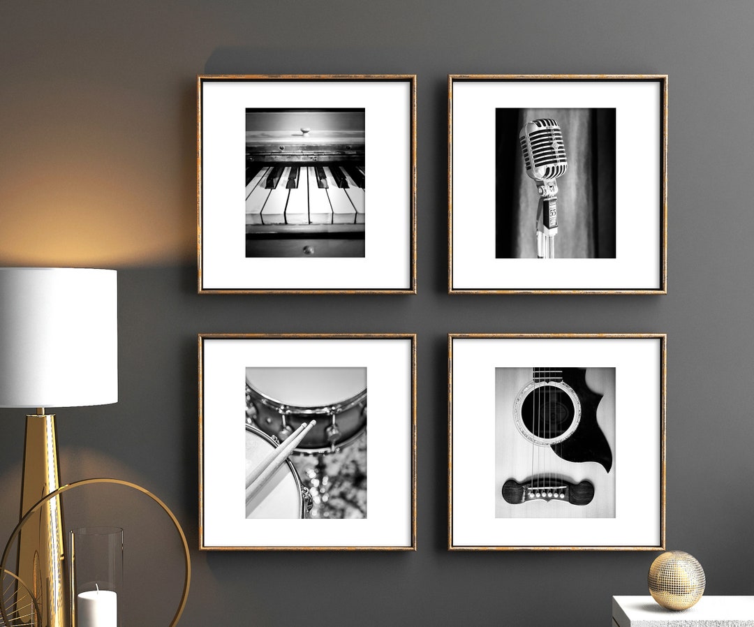 Music Art Black and White Photography Print Set of 4 Gift for Musician ...