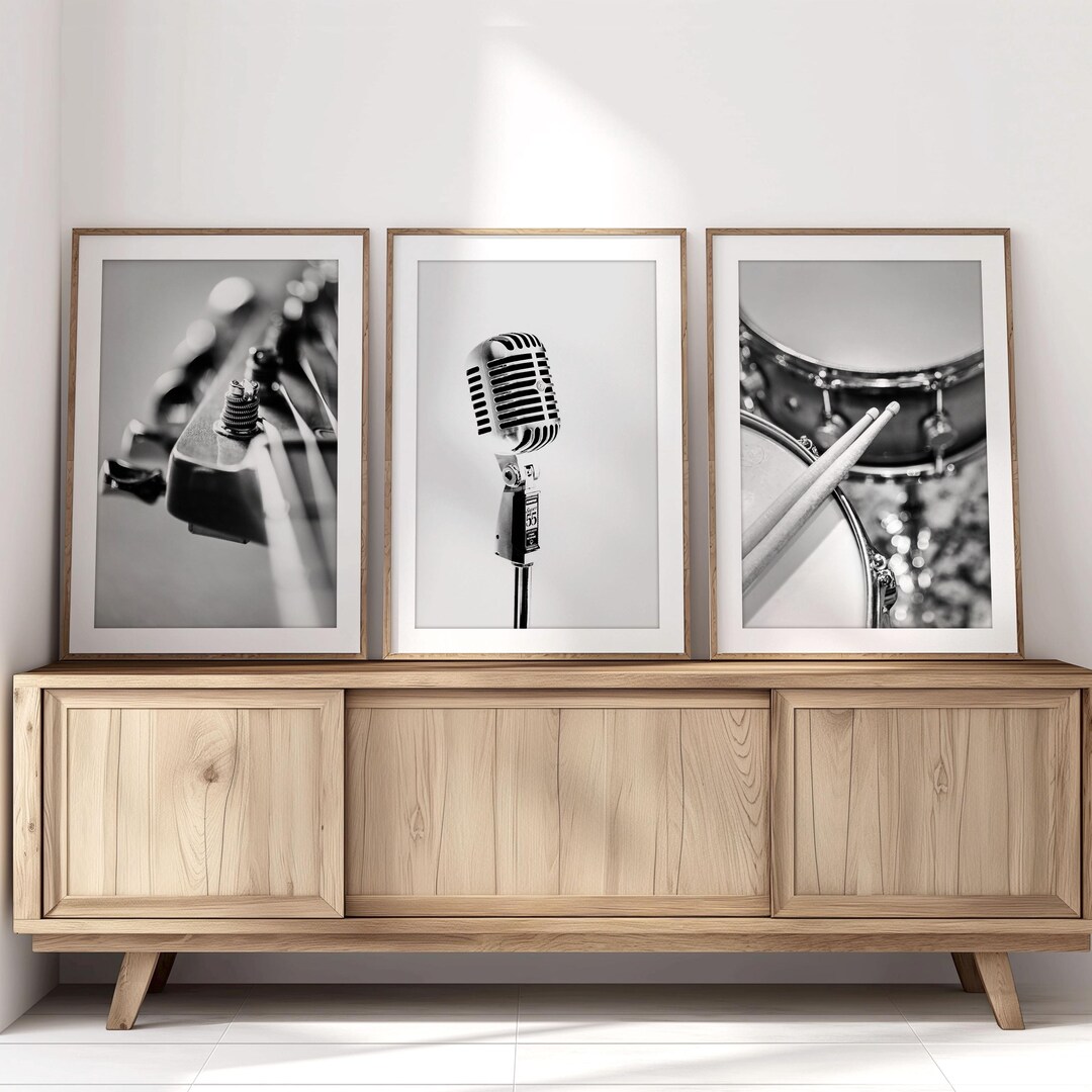 Music Art, Set of 3 Music Prints - Unframed, Black and White ...