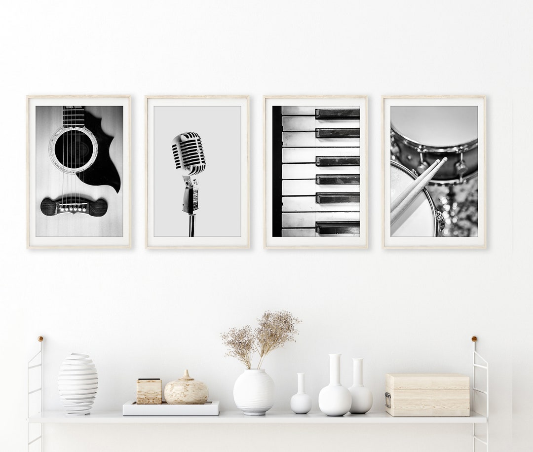 Music Art, Black and White Photography Print Set of 4, Music Print Set ...