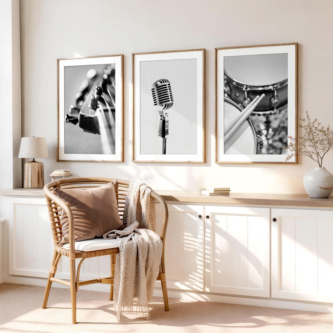 Music Art, Set of 3 Music Prints - Unframed, Black and White ...