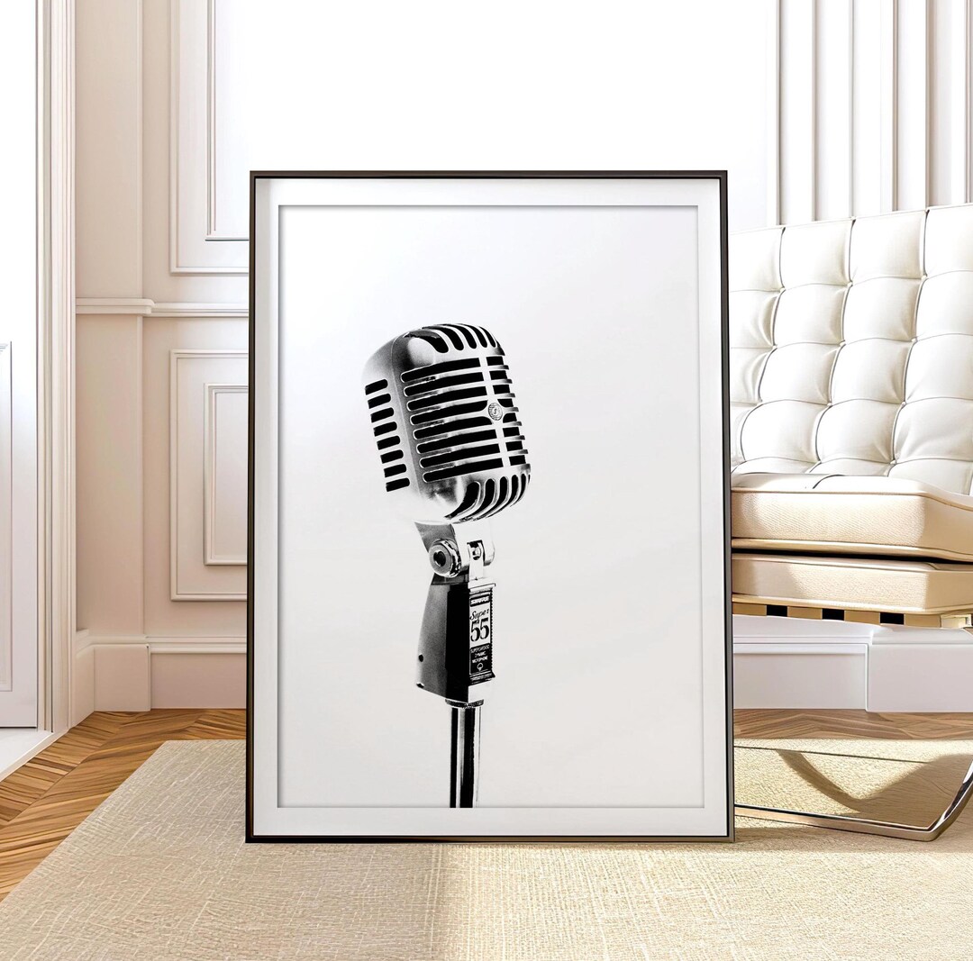 Microphone Art, Music Print, Black and White Photography, Music Art ...