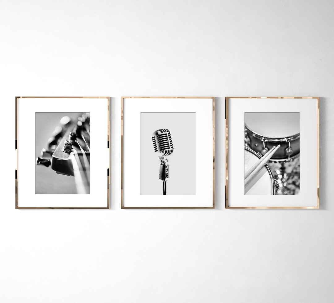Music Art, Set of 3 Music Prints - Unframed, Black and White ...