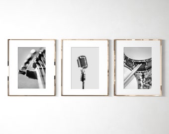Music Art Set of 3 Music Prints Black and White Photography | Etsy