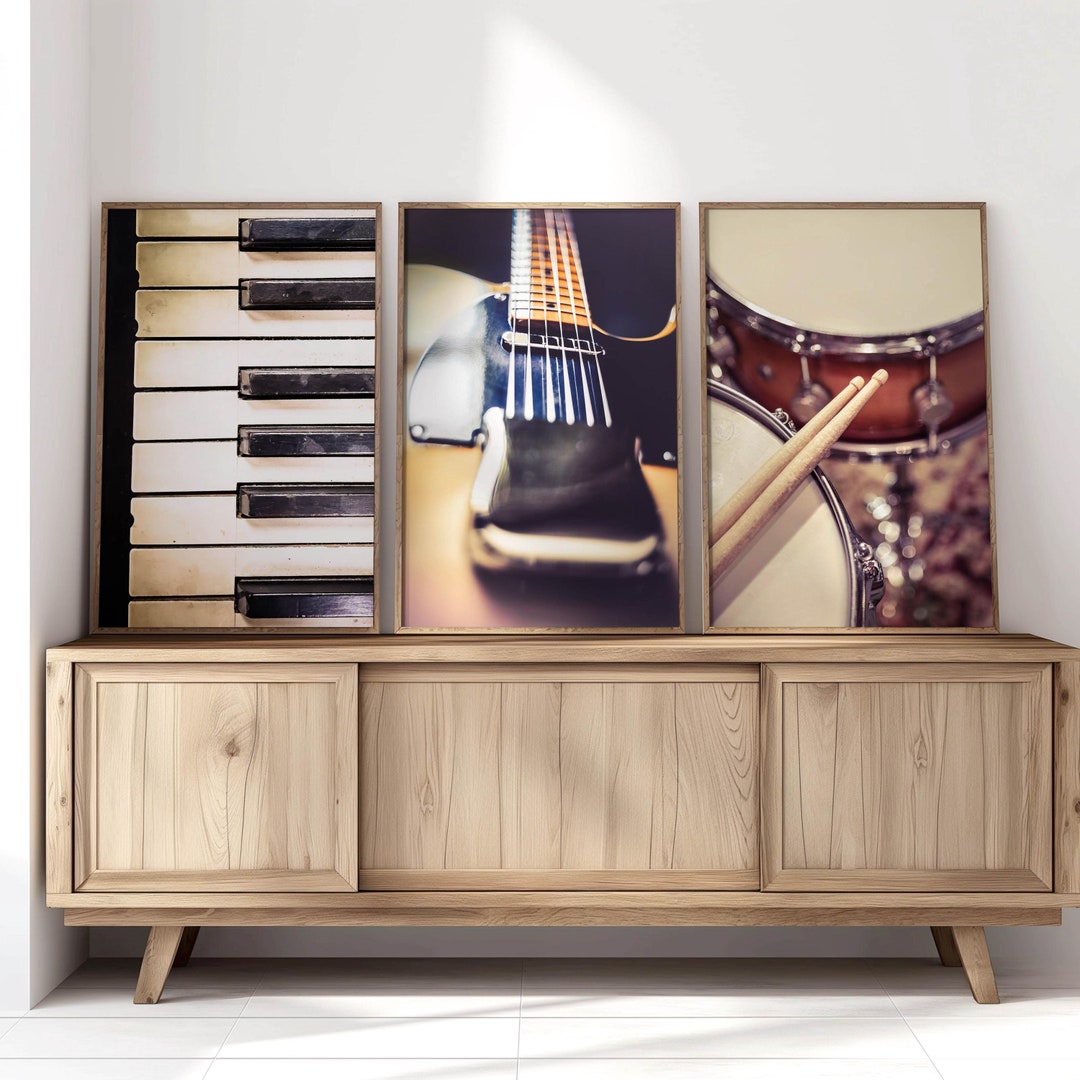 Music Art, Set of 3 Music Prints, Music Photography, Guitar, Piano ...
