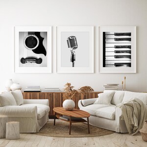 Music Art, Set of 3 Music Prints, Black and White Photography, Guitar ...
