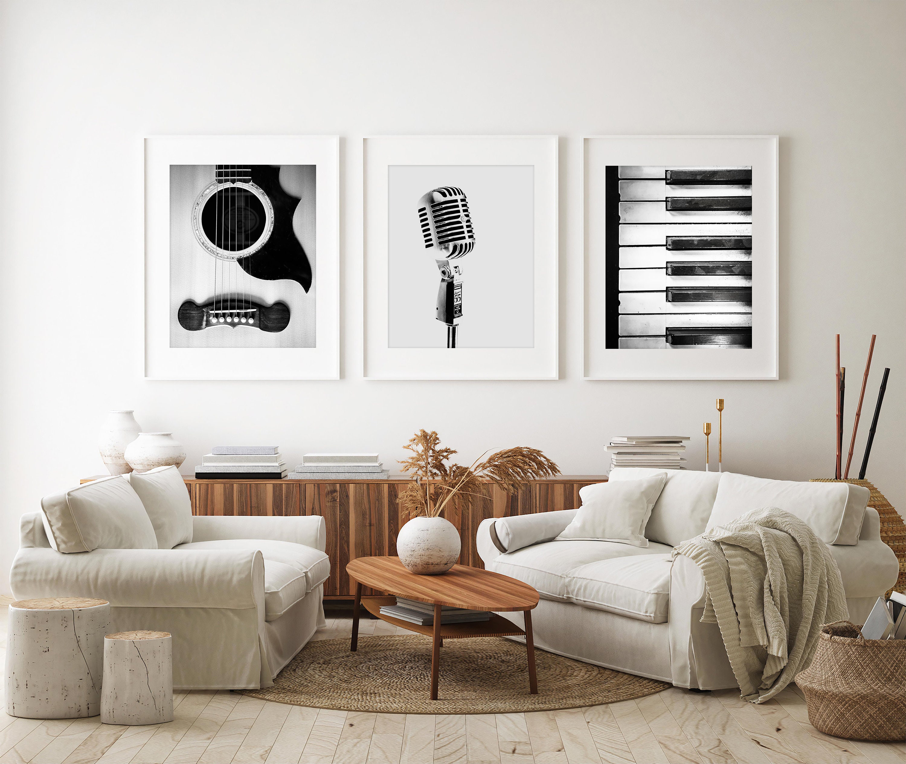 Music Art, Set of 3 Music Prints, Black and White Photography, Guitar ...