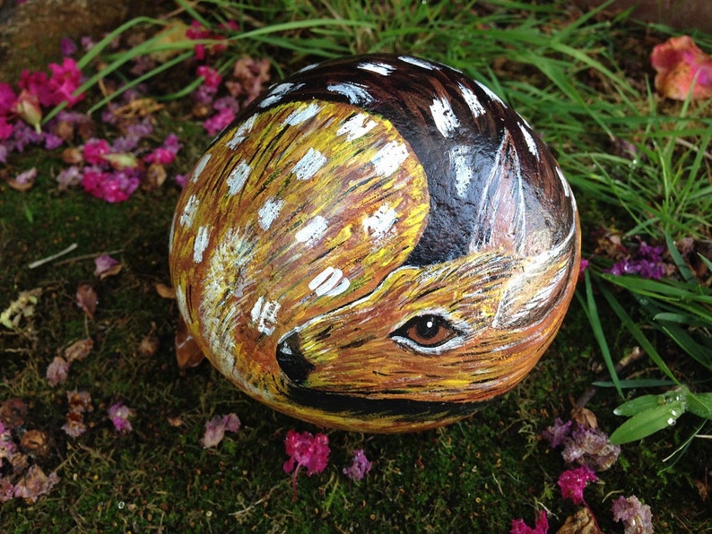 Fawn Stone Painted, Forest Fawn,hand Painted Rock, Stone Art, Fawn/deer ...