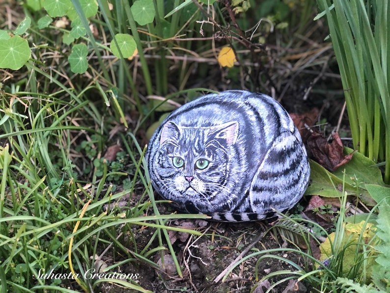 Painted Cat Rock, Stone Art, Cat Painting,animal Gift, Cat Lover ...