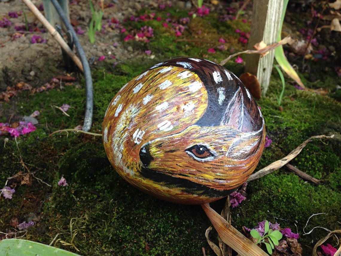 Hand-painted Fawn Stone: Forest Animal Decor, Pet Lover Gift - Etsy