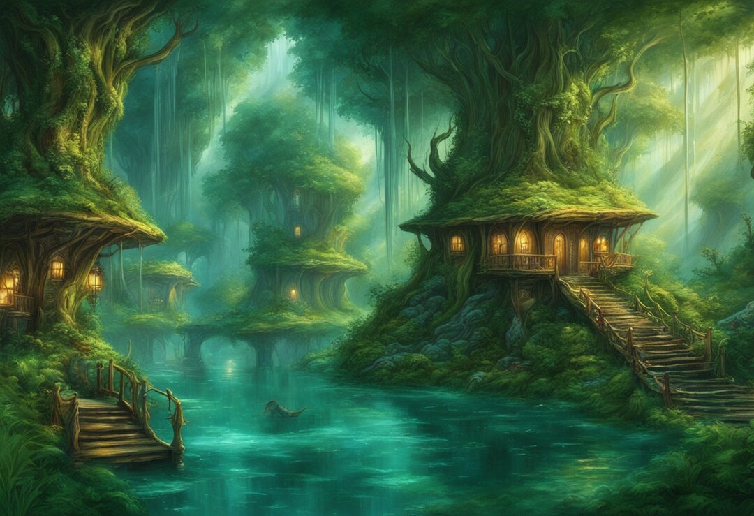 Elven Village in a Swamp Digital Artprint 0045 - Etsy Elven Village in a Swamp Digital Artprint 0045 - Etsy