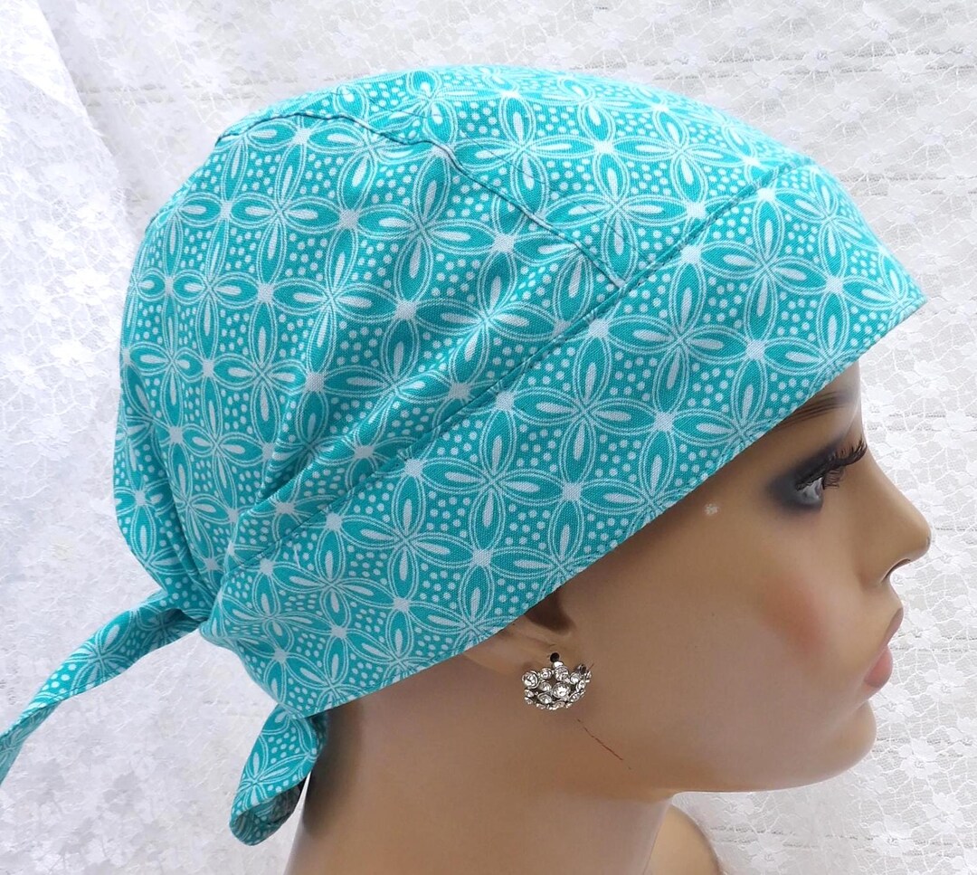 Handmade Turquoise Scrub Cap Cancer Hair Loss Bandana With Sweatband ...