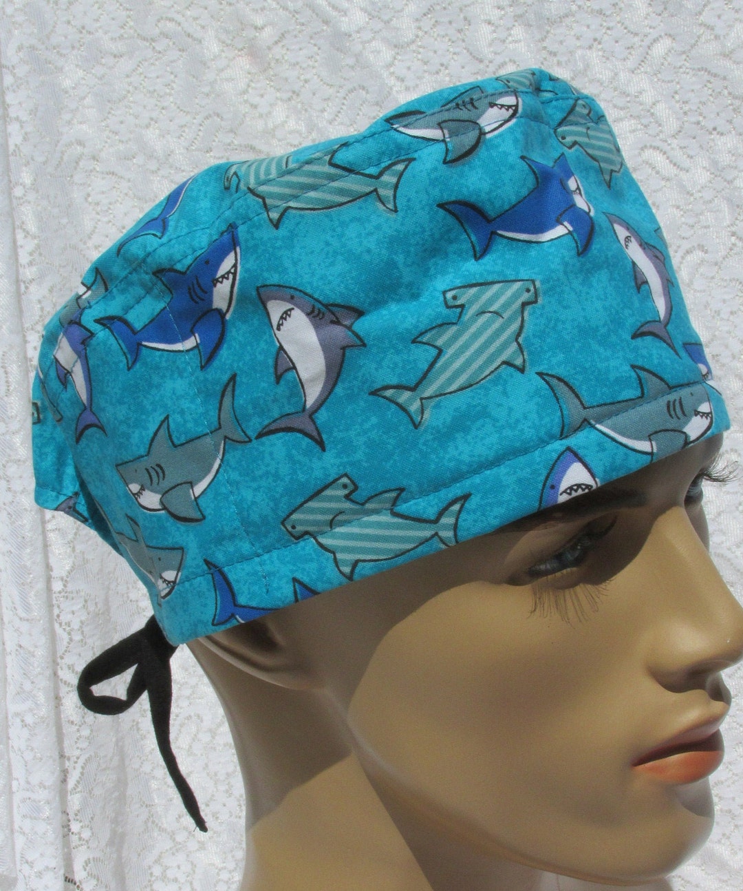 Shark Scrub Hat Chemo Hat Chef's Hat With a Cotton Terry - Etsy