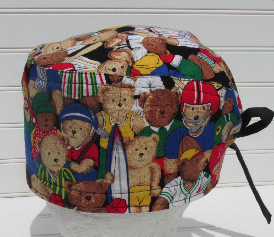 Teddy Bear Print Scrub Hat: Handmade Cotton Chemo Cap - Etsy
