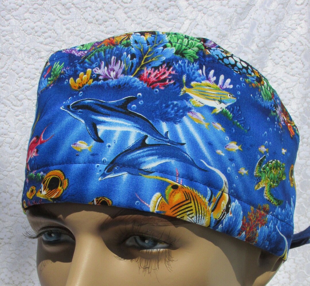 Hawaiian Tropical Fish Scrub Cap, Chemo Hair Loss Hat, Chef Hat. - Etsy