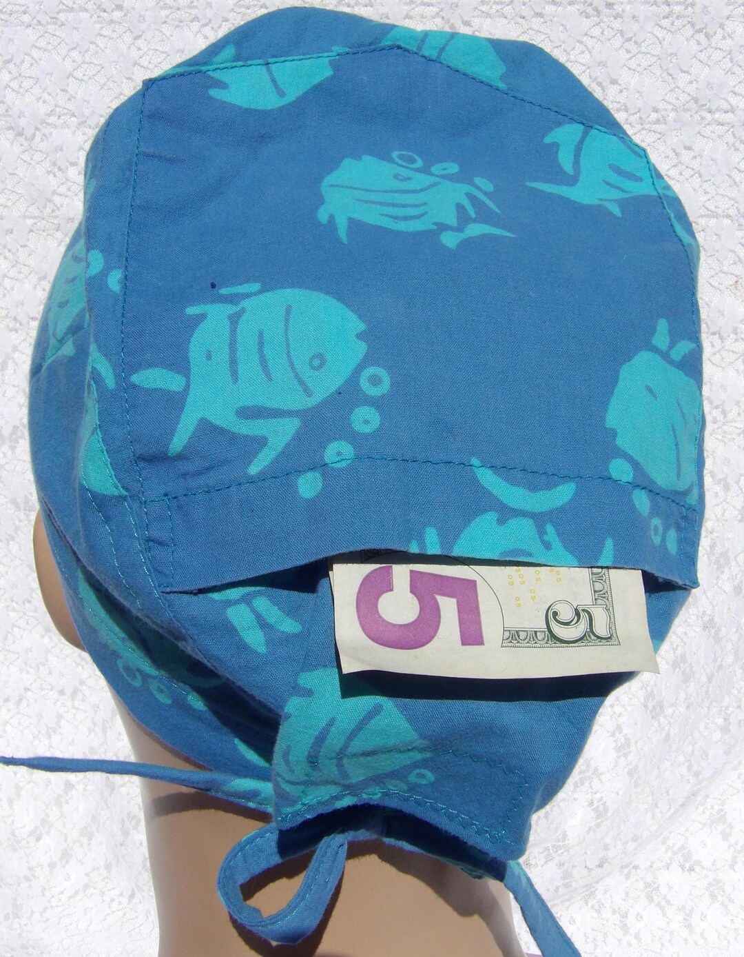 Turquoise Fish Scrub Cap: Upcycled Cotton Terry Sweatband, Handmade - Etsy