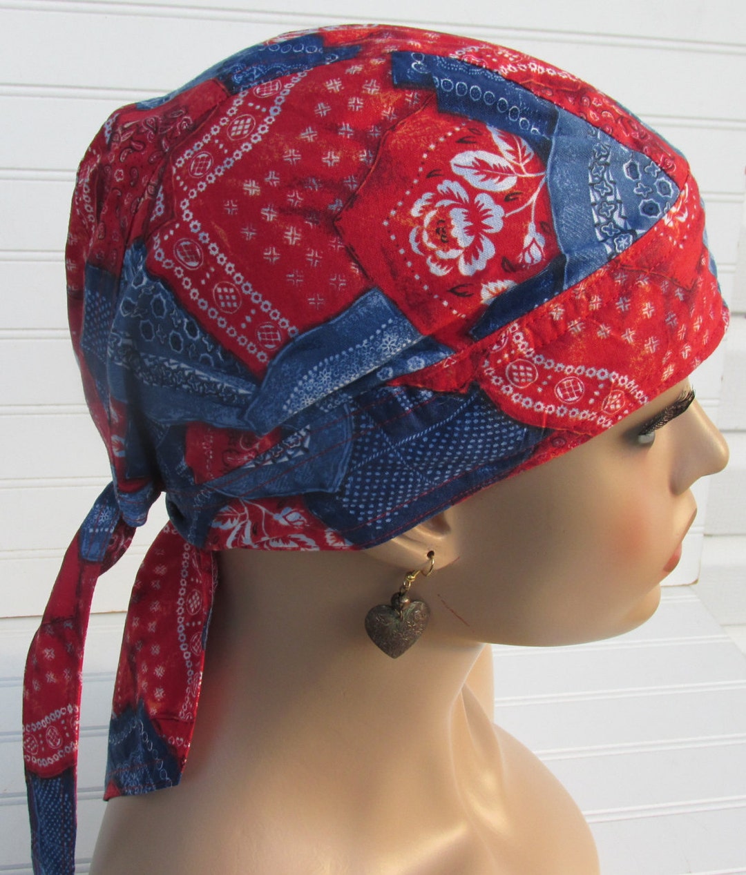 Blue Skull Cap Bandana With Built in Terrycloth Sweat Band. Motorcycle ...