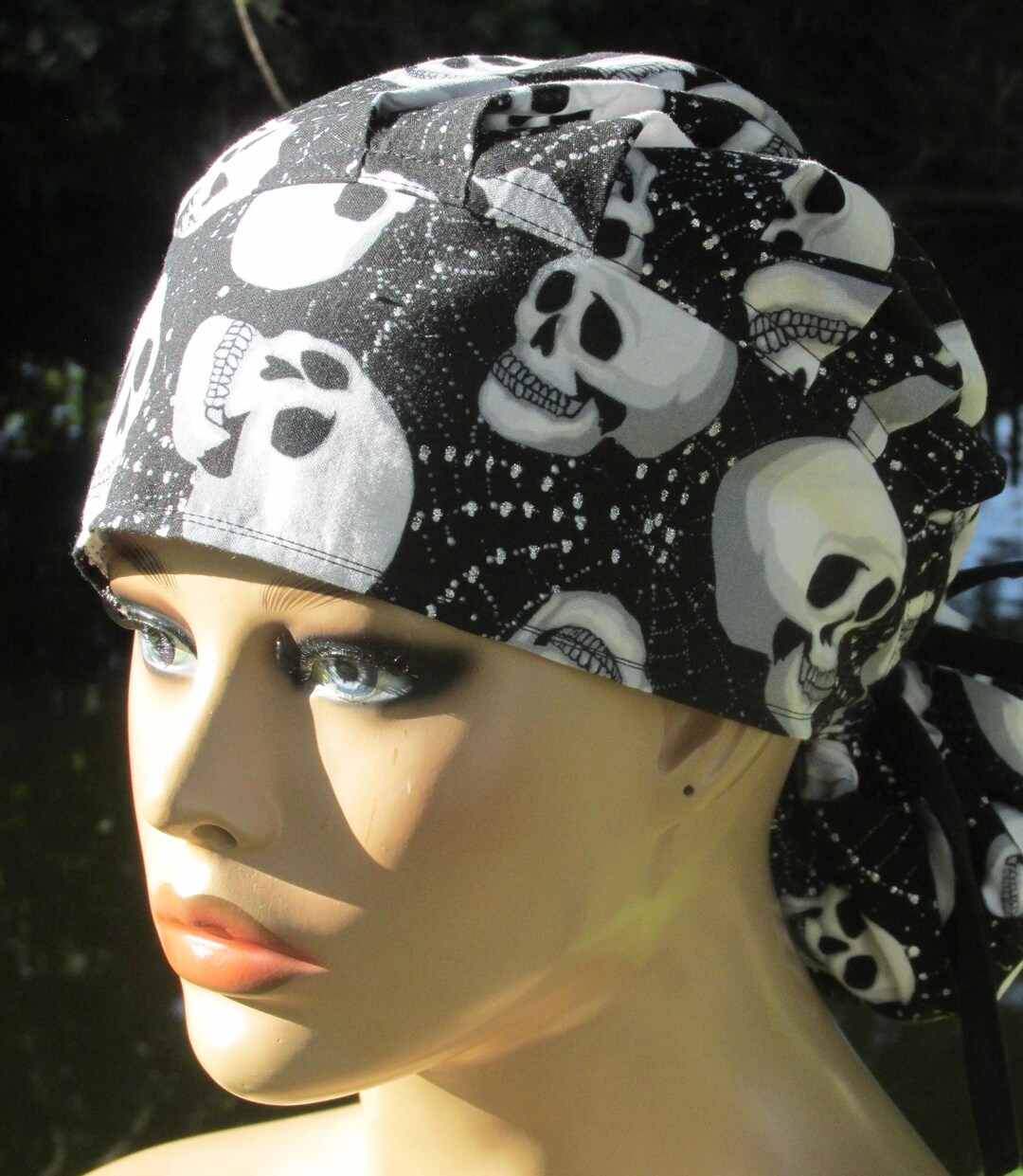 Scary Skull Ponytail Scrub Cap With a Terrycloth Sweatband. Handmade in ...