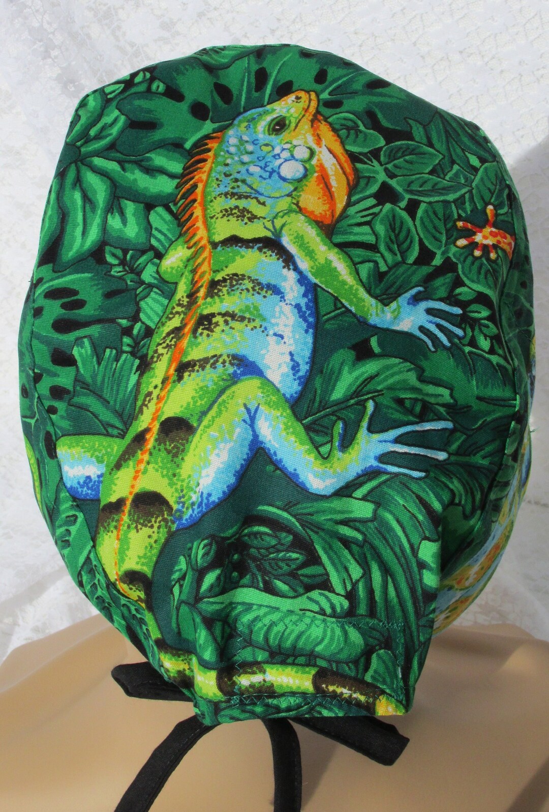 Iguana Lizard Scrub Cap, Chemo Cap, Cancer Hat With a Cotton Terry ...