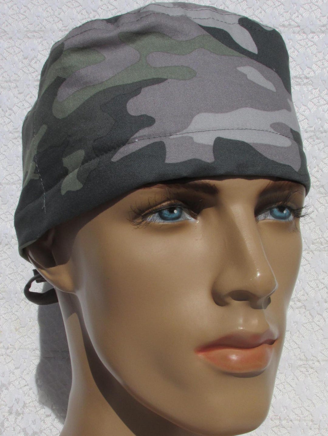Sage Green and Gray Camouflage Scrub Cap, Chemo Hat With a Cotton Terry ...