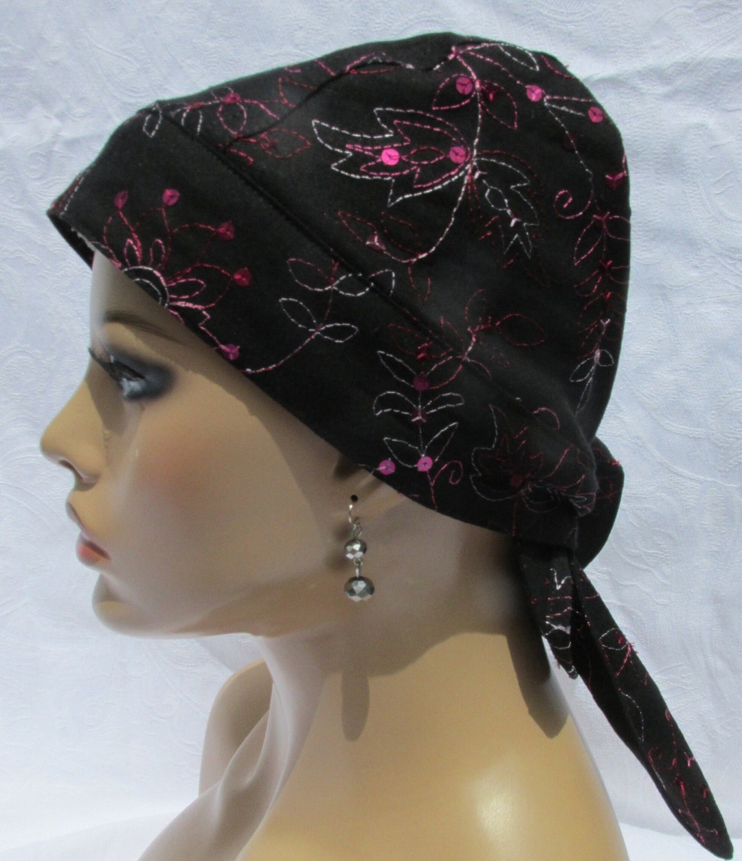 Handmade Black Cancer Hair Loss Hat Bandana Hat With Sweatband. - Etsy