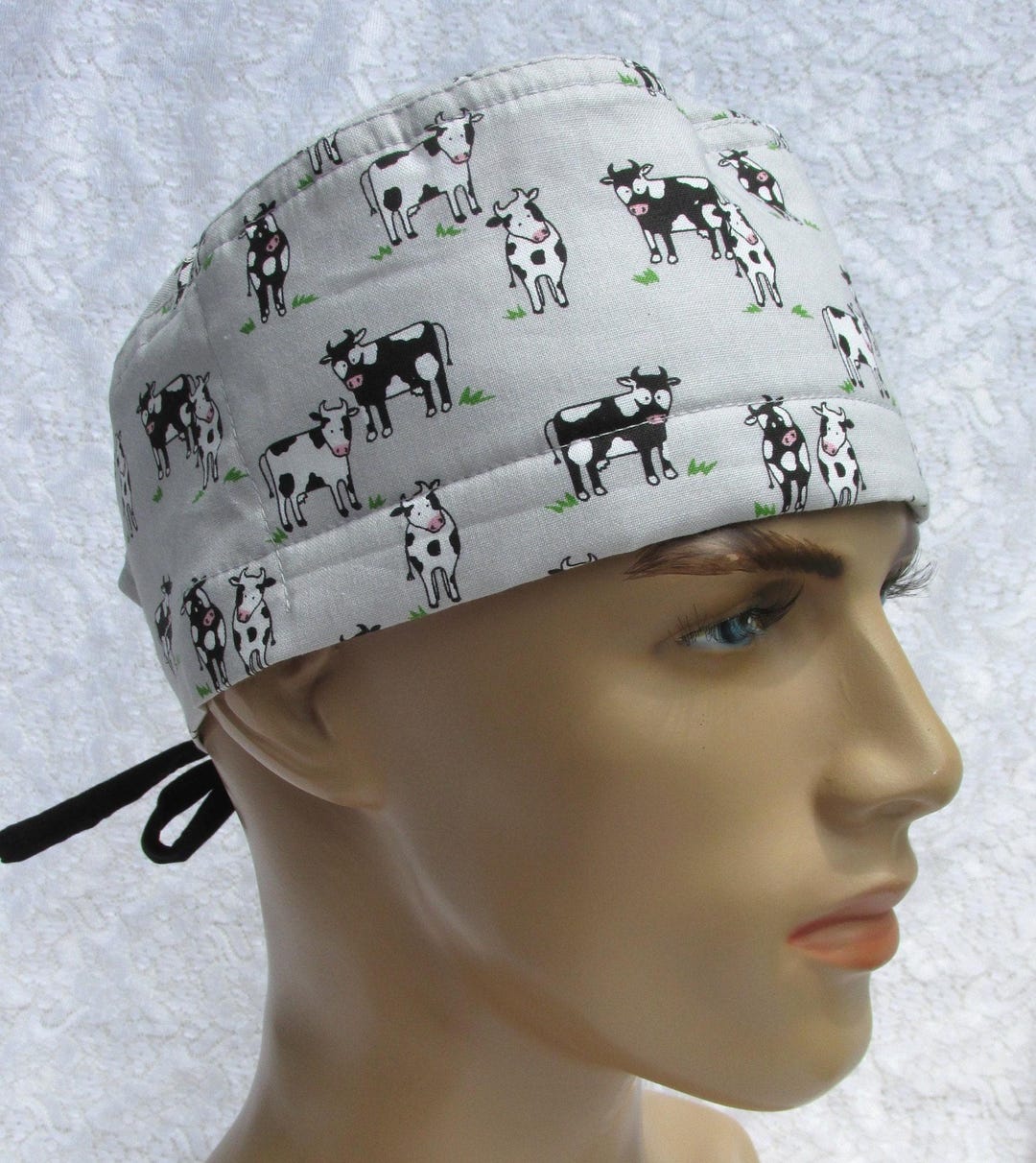 Handmade Cow Print Medical Scrub Cap Chemo Hair Loss Hat With Sweatband ...