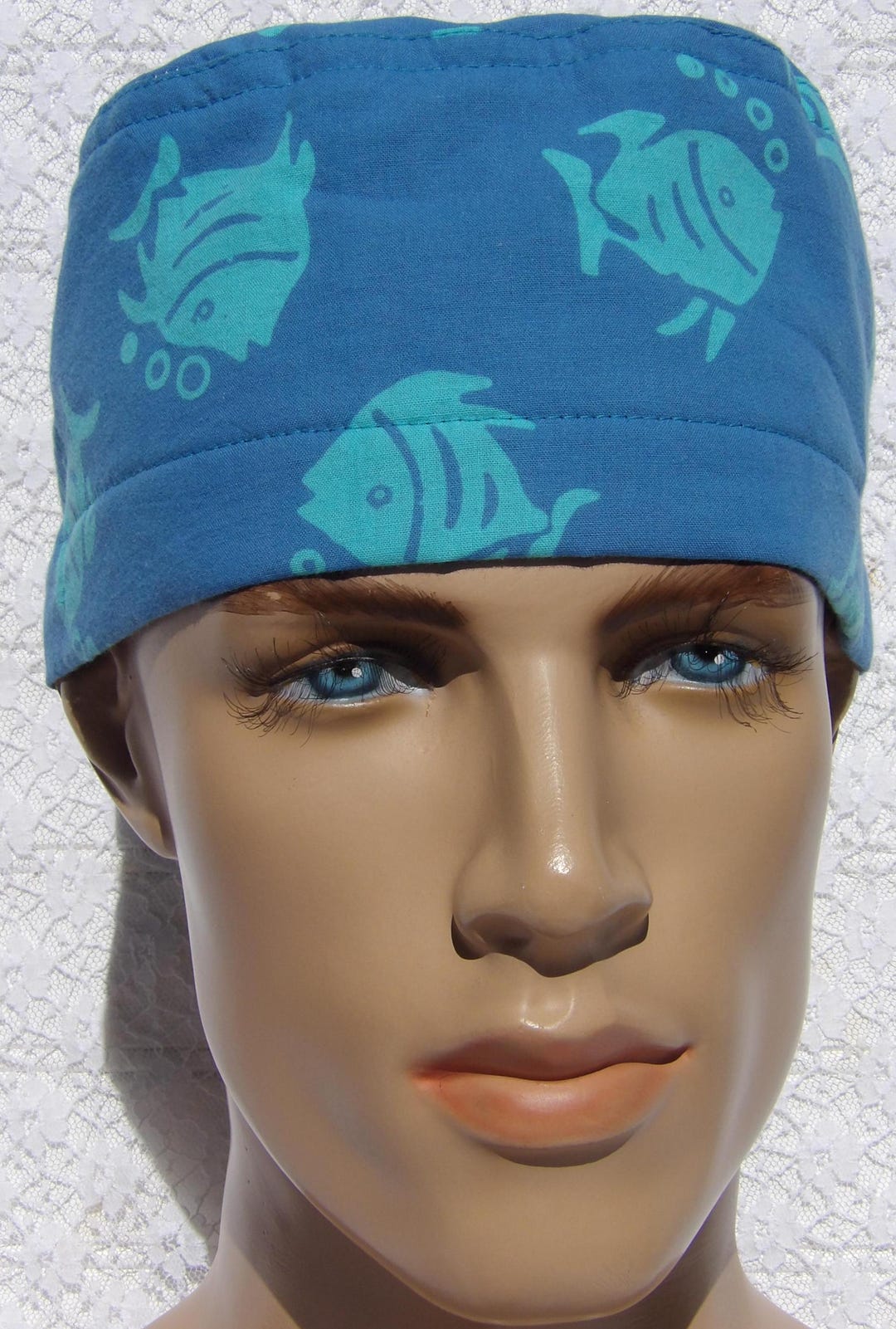 Turquoise Fish Scrub Cap: Handmade Recycled Fabric Chemo Hat - Etsy