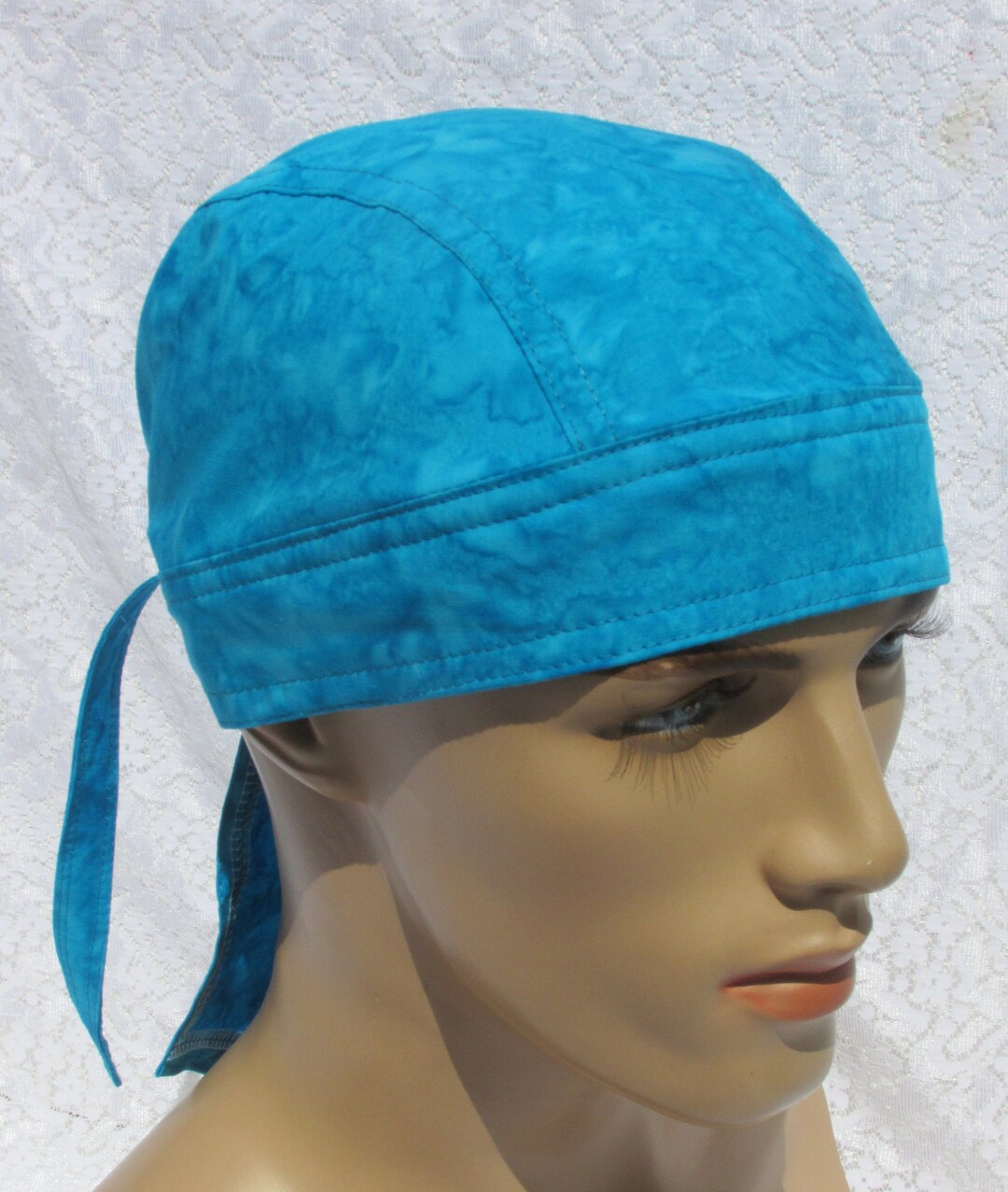 Turquoise Batik Skull Cap, Chemo Hat, Cancer Hat With a Cotton Terry ...