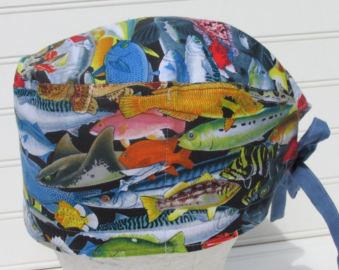 Ocean Fish Scrub Cap, Chemo Hair Loss Hat, Chef Hat With a Cotton ...