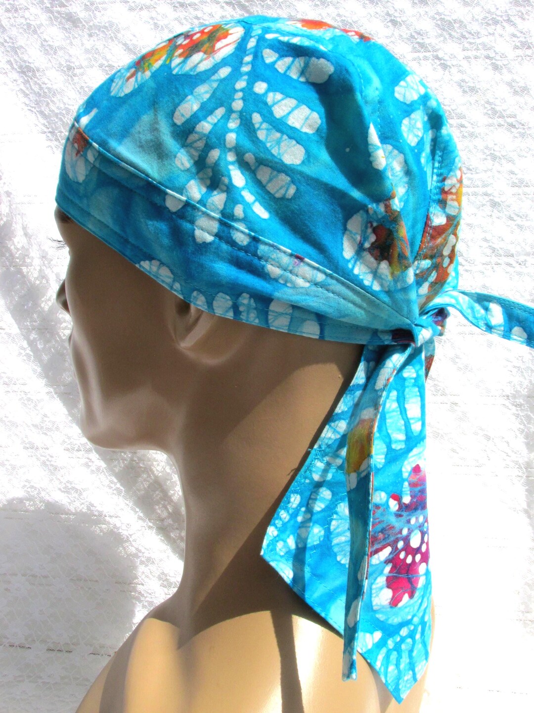 Handmade Turquoise Skull Cap Chemo Hair Loss Hat Bandana Hat With ...