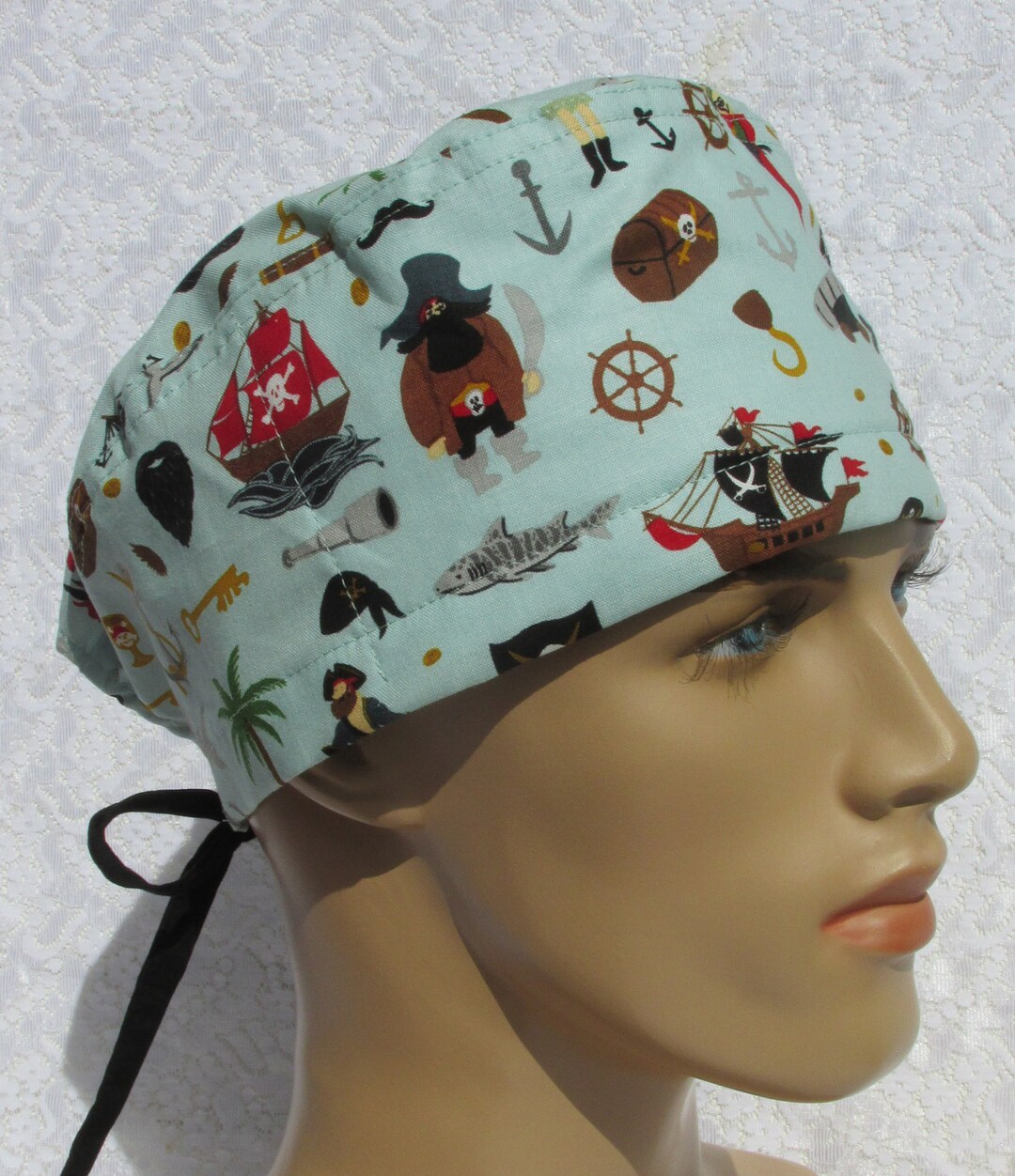 Pirate Ship Treasures Scrub Hat, Chemo Hat, Chef's Hat With a Cotton ...
