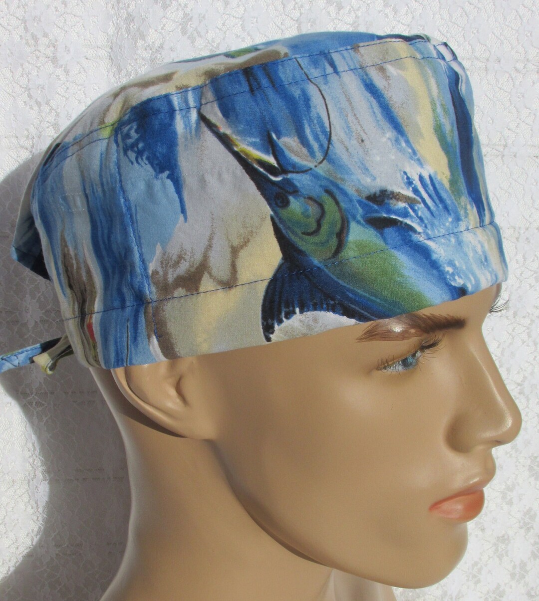 Sail Fish Scrub Hat, Chemo Hat, Chef Hat With a Cotton Terry Cloth ...