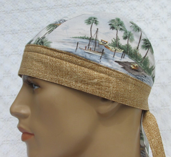 Tiki Hut and Boats Skull Cap Du Rag Chemo Hat With a Cotton - Etsy