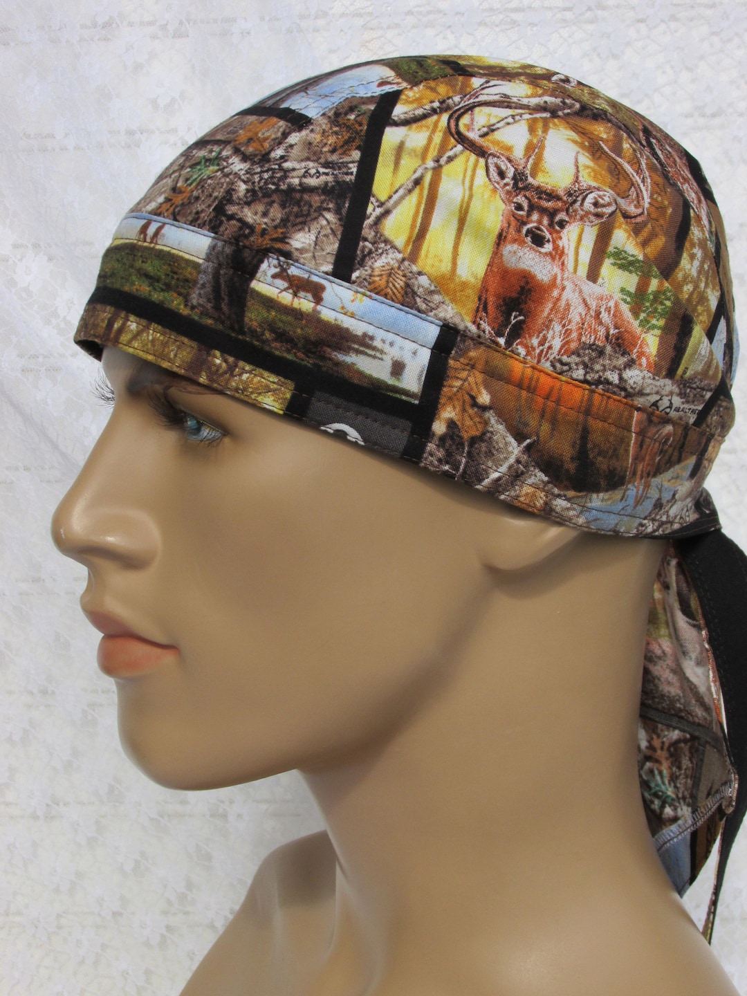Hunting Camouflage Skull Cap, Doo Rag, Chemo Hat, Men's Cancer Hat With ...