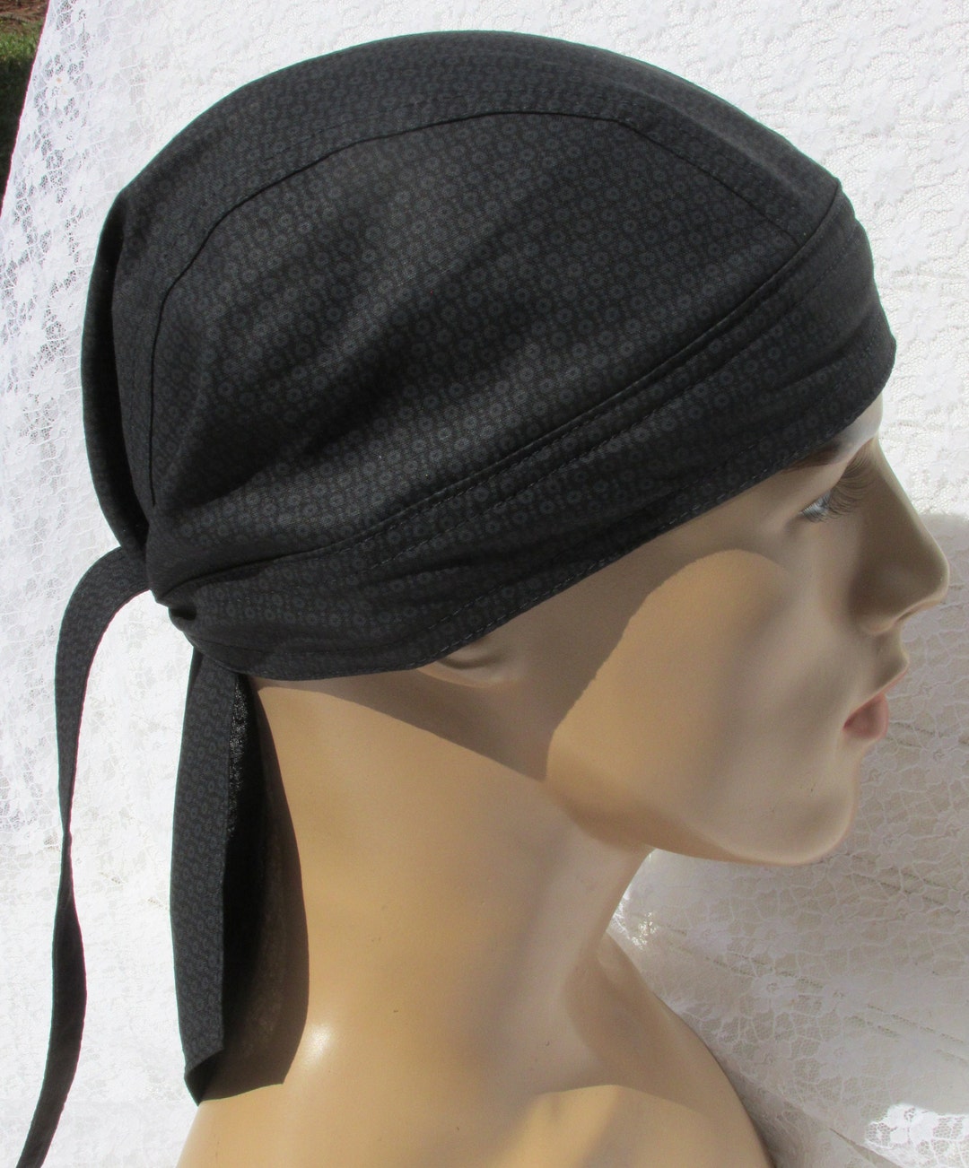 Black Print Skull Cap, Doo Rag, Chef's Hat, Men's Chemo Hat With a ...