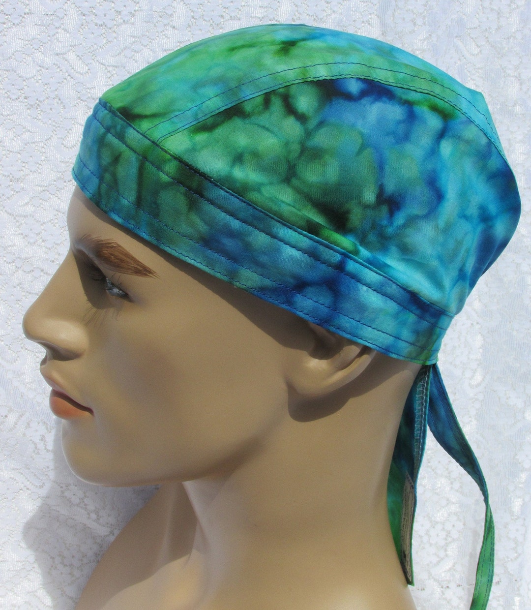 Handmade Turquoise Skull Cap Doo Rag Bandana Chemo Hair Loss Hat With ...